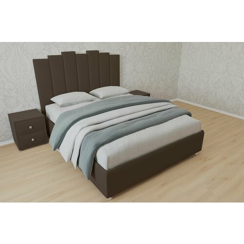 Двуспальная кровать Джульетта 140x200 основание металлическое с ламелями велюр коричневый без ножек