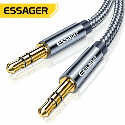 Aux кабель Essager 3.5 мм, 3 метра, аукс кабель в машину, акустический кабель для наушников, аудио кабель 3.5 мм (Серый)