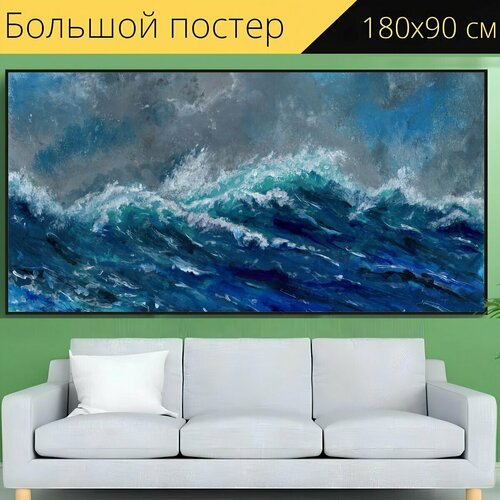 Большой постер "Волны, море, небо" 180 x 90 см. для интерьера