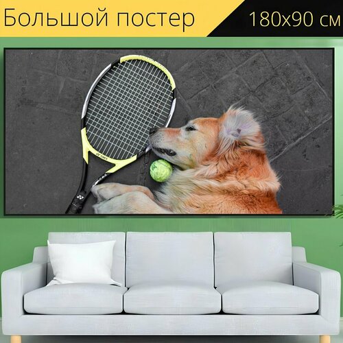 Большой постер "Тротуар, большой теннис, собака" 180 x 90 см. для интерьера