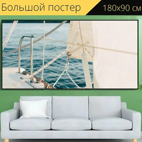 Большой постер "Море, лодка, плыть" 180 x 90 см. для интерьера