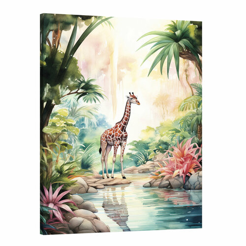 Интерьерная картина 50х70 "Жираф в оазисе"
