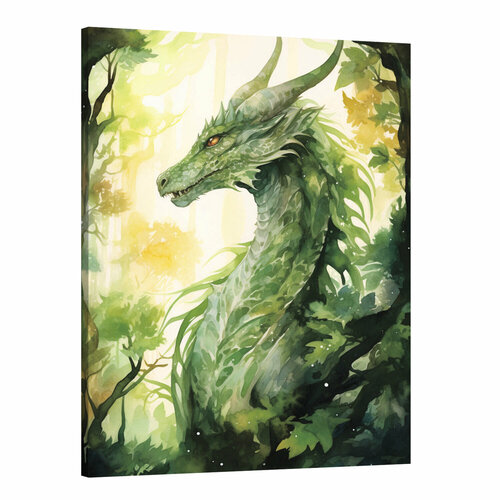 Интерьерная картина 50х70 "Зеленый дракон: древнее пророчество"