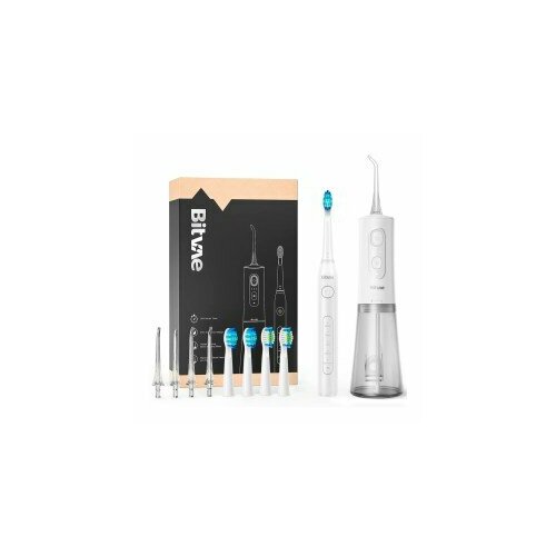 Набор из электрической зубной щетки Bitvae D2 Daily Toothbrush и ирригатора С2 (4 насадки к щетке + 4 насадки к ирригатору) (D2+С2) GLOBAL, белый