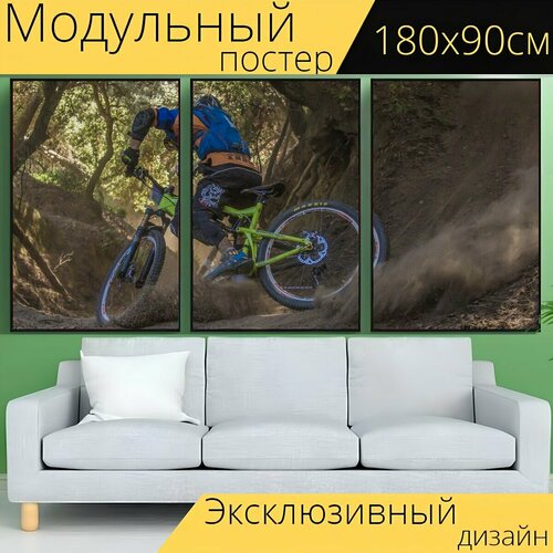 Модульный постер "Действие, приключение, велосипед" 180 x 90 см. для интерьера