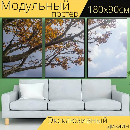 Модульный постер "Осень, осенние листья, дерево" 180 x 90 см. для интерьера