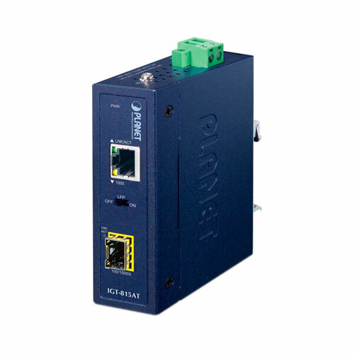 Planet медиа конвертер/ PLANET IGT-815AT IP30 Compact size Industrial 100/1000BASE-X SFP to 10/100/1000BASE-T Media Converter (-40 to 75 C, LFP Supported)
