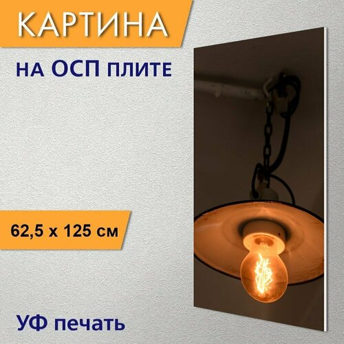 Вертикальная картина на ОСП "Напольная лампа, электрический, исторический" 62x125 см. для интерьериа