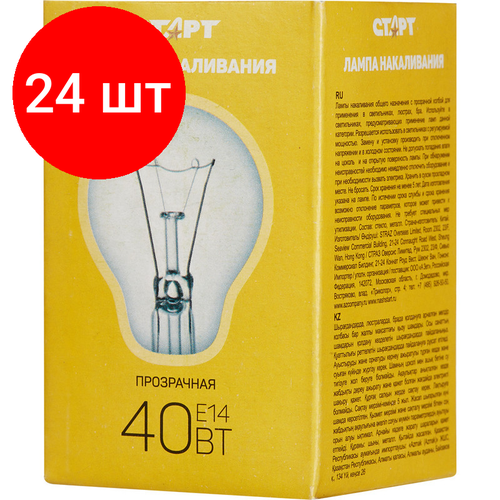 Комплект 24 штук, Электрическая лампа старт шарик/прозрачная 40W E14