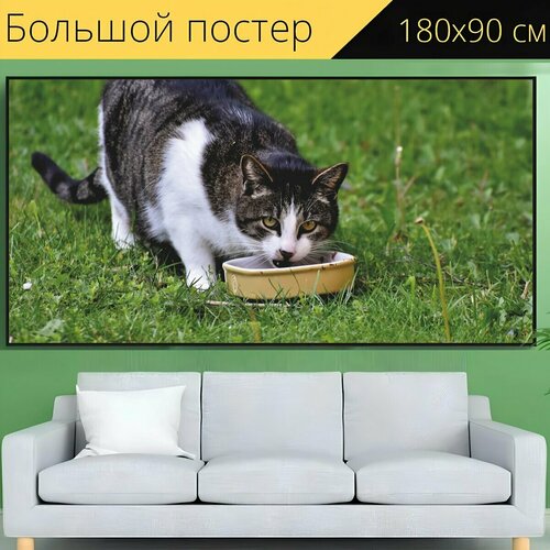 Большой постер "Похмелье, кот, домашняя кошка" 180 x 90 см. для интерьера
