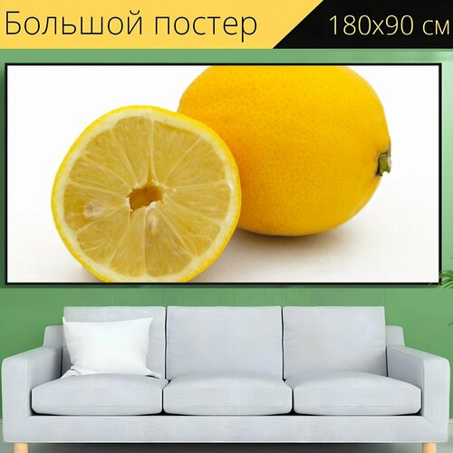 Большой постер "Лимон, фрукты, цитрусовый фрукт" 180 x 90 см. для интерьера