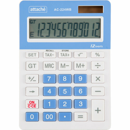 Калькулятор настольный Attache, AС-224WB,12р, двойное питание, бело-синий 1779756