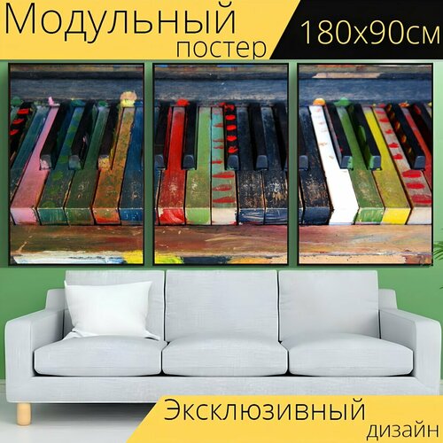 Модульный постер "Пианино, музыкальный инструмент, фортепианная клавиатура" 180 x 90 см. для интерьера