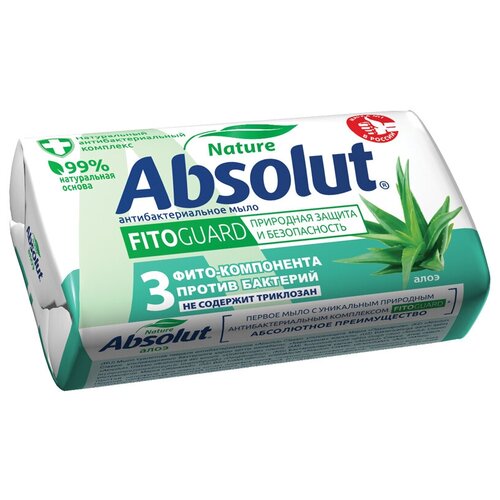 Мыло кусковое туалетное Absolut "Алоэ", антибактериальное, 90г, 1шт. (6061)