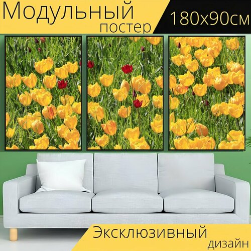 Модульный постер "Весна, цвести, природа" 180 x 90 см. для интерьера