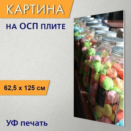 Вертикальная картина на ОСП "Конфеты, еда, сладости" 62x125 см. для интерьериа