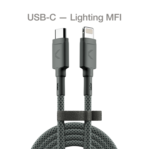 Кабель COMMO Range Cable USB-C — Lighting MFI, 2.2 м, Dim Gray