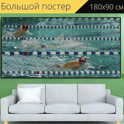 Большой постер "Плавание, бассейн, вода" 180 x 90 см. для интерьера