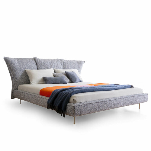 Двуспальная кровать 140х200, с подушками в изголовье в современном стиле, SITDOWN, "Маркиза", ткань, серый