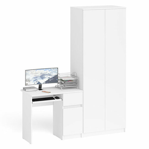 Стол компьютерный Мори МС-1 правый + Шкаф МШ800.1, цвет белый