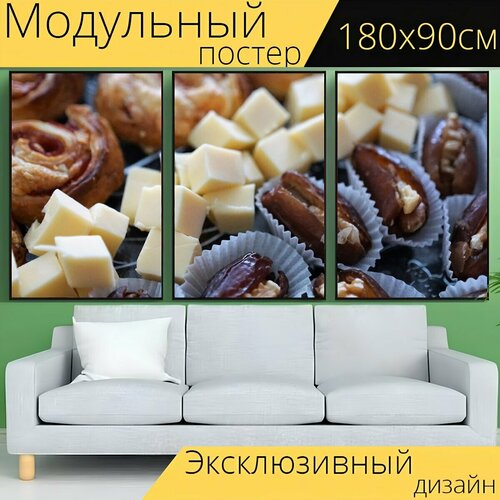 Модульный постер "Буханка, еда, сыр" 180 x 90 см. для интерьера
