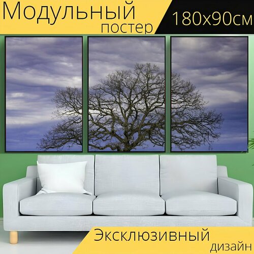 Модульный постер "Дерево, зима, пейзаж" 180 x 90 см. для интерьера