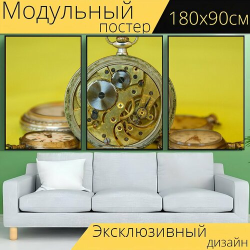 Модульный постер "Старые часы, часовое дело, передача" 180 x 90 см. для интерьера