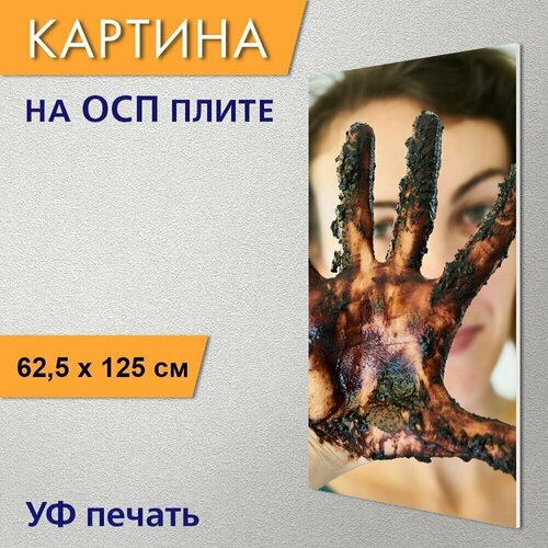 Вертикальная картина на ОСП "Женщина, шоколад, рука" 62x125 см. для интерьериа