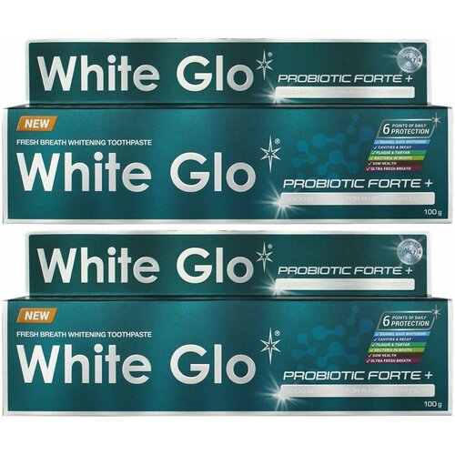 White Glo Зубная паста, отбеливающая, с пробиотиками, 100 мл, 2 шт