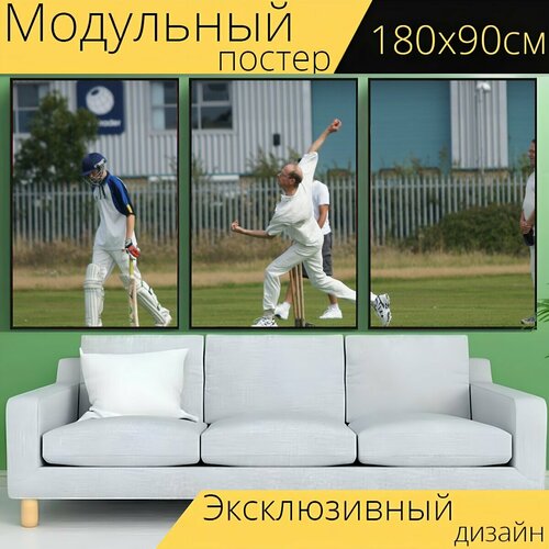 Модульный постер "Крикет, боулинг, спорт" 180 x 90 см. для интерьера