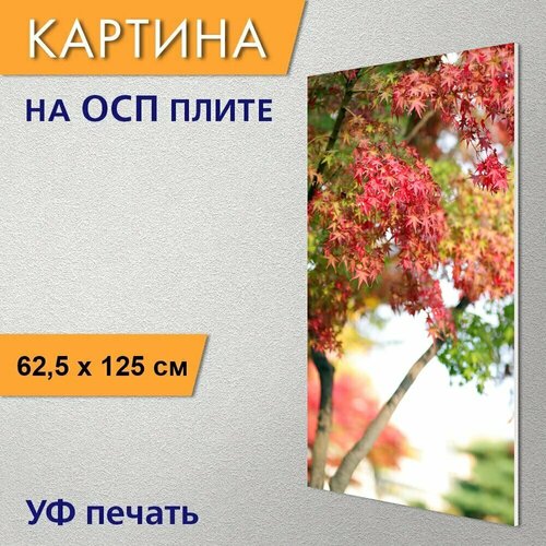 Вертикальная картина на ОСП "Листья, лист, осень" 62x125 см. для интерьериа