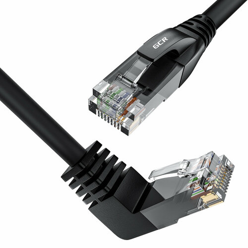 Угловой патч корд KAT.5е LAN 1.5м кабель для подключения интернета GCR UTP верхний угол черный 1 Гбит/с
