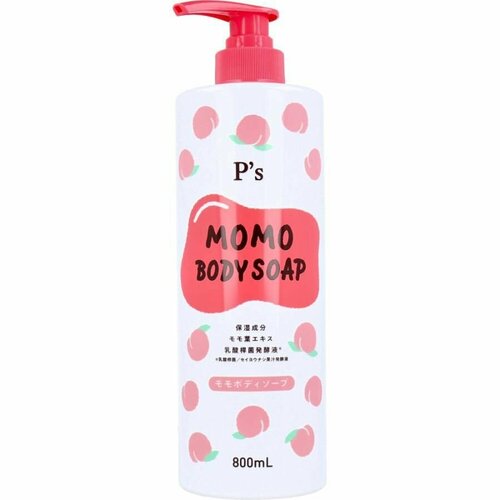 KUMANO YUSHI Жидкое мыло для тела P's Momo Body Soap гель для душа с экстрактом листьев персикового дерева, 800 мл