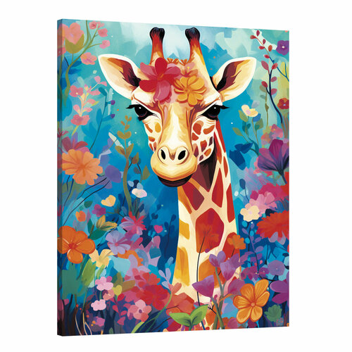 Интерьерная картина 50х70 "Жираф в экзотическом саду"
