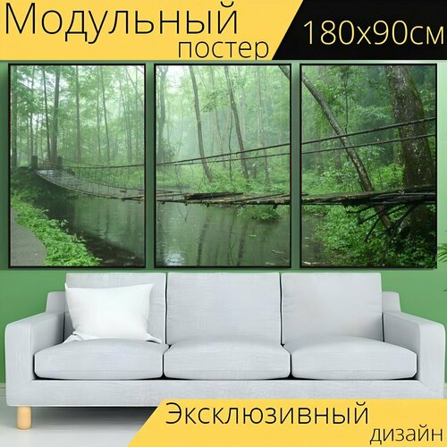 Модульный постер "Висячий мост, чжанцзяцзе, джунгли" 180 x 90 см. для интерьера