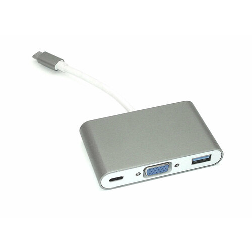 Адаптер Type-C на VGA, USB 3.0 + Type-С для MacBook серый