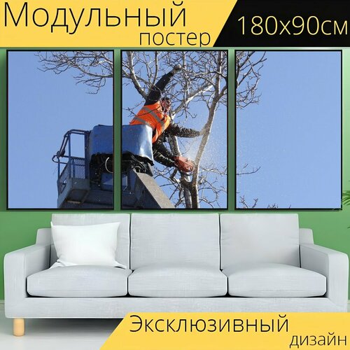 Модульный постер "Спил, деревьев, старое дерево" 180 x 90 см. для интерьера