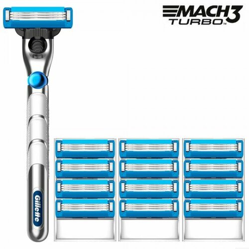 Бритвенный станок Gillette MACH3 TURBO с 12 сменными кассетами