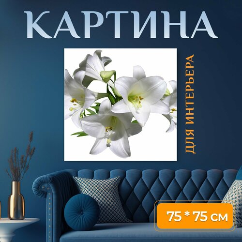 Картина на холсте "Лилии, белый, цветы" на подрамнике 75х75 см. для интерьера