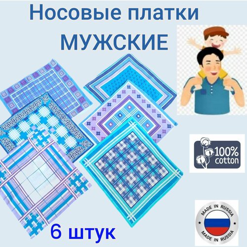 Носовые платки мужские, 6 штук