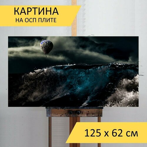 Картина на ОСП 125х62 см. "Море, волна, кинотеатр" горизонтальная, для интерьера, с креплениями