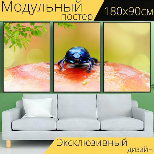 Модульный постер "Лесной жук, насекомое, антенны" 180 x 90 см. для интерьера