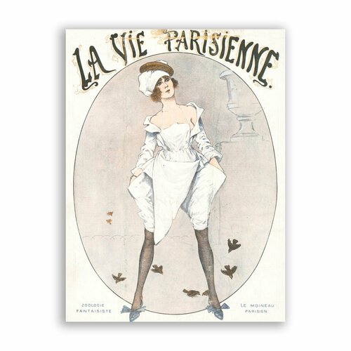 Постер на бумаге в стиле Пин-ап / La Vie Parisienne - Zoologie Fantaisiste. Le Moineau Parisien / Размер 40 x 53 см