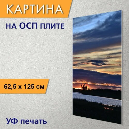 Вертикальная картина на ОСП "Закат, природа, заход солнца" 62x125 см. для интерьериа