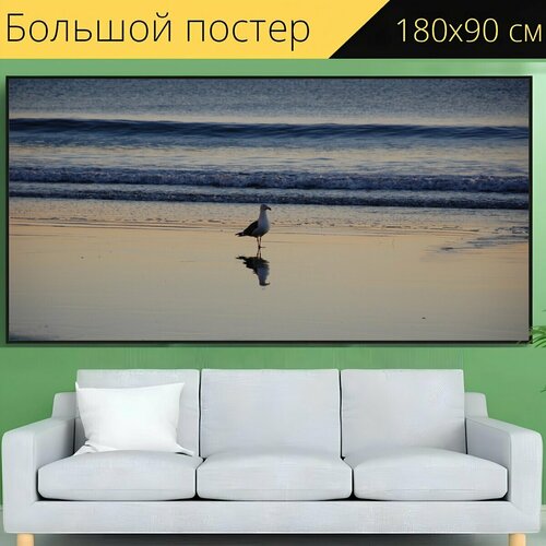 Большой постер "Пляж, птица, чайка" 180 x 90 см. для интерьера