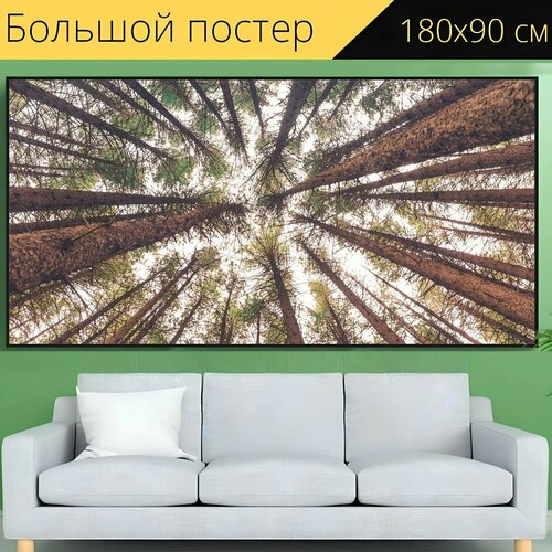 Большой постер "Деревья, завод, лес" 180 x 90 см. для интерьера
