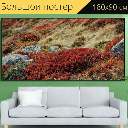 Большой постер "Кусты, трава, пейзаж" 180 x 90 см. для интерьера