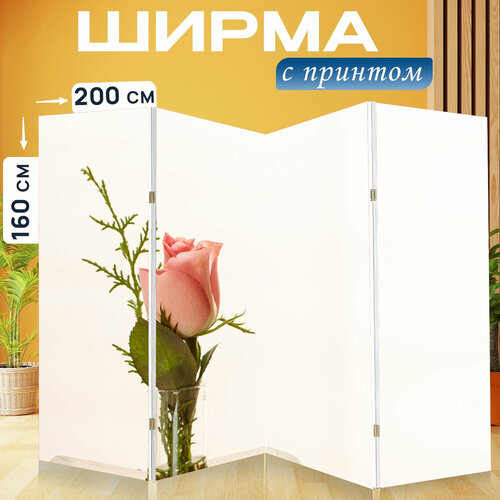 Ширма перегородка с принтом "Роза, цветок, любовь" на холсте - 200x160 см. для зонирования, раскладная