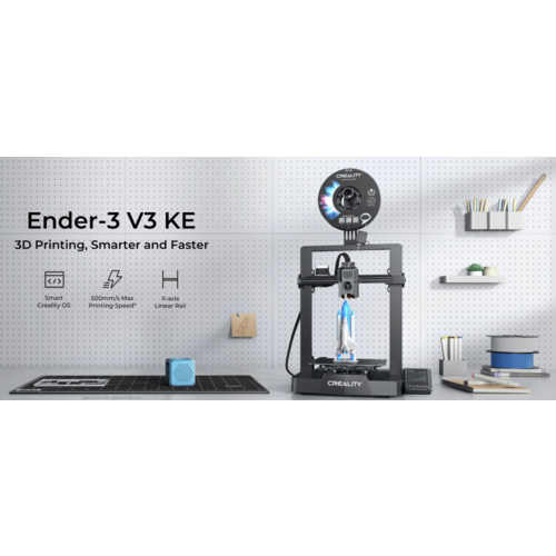 3D принтер Creality Ender-3 V3 KE, размер печати 220x220x250mm, FDM, PLA/ABS/TPU(95A)/PETG/ASA, max 500 мм/с, датчик CR Touch (автоматическое выравнивание стола), Enternet, USB, Creality cloud APP (набор для сборки)