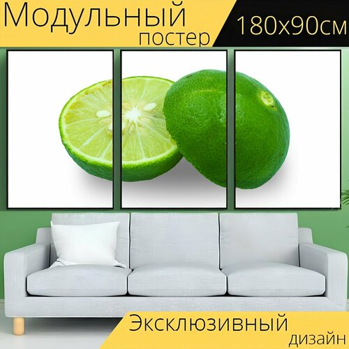 Модульный постер "Лайм, лимон, фрукты" 180 x 90 см. для интерьера